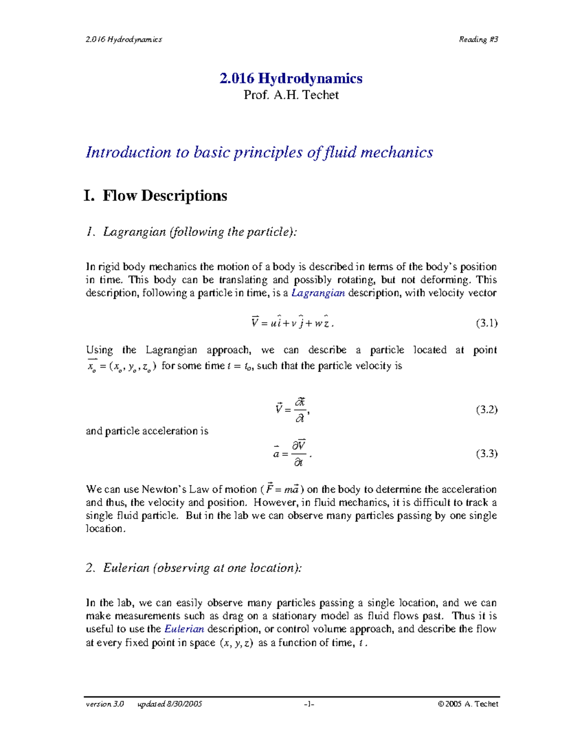 Basic Conservation LAWS IN Fluid Mechanic - 2 Hydrodynamics Prof. A ...