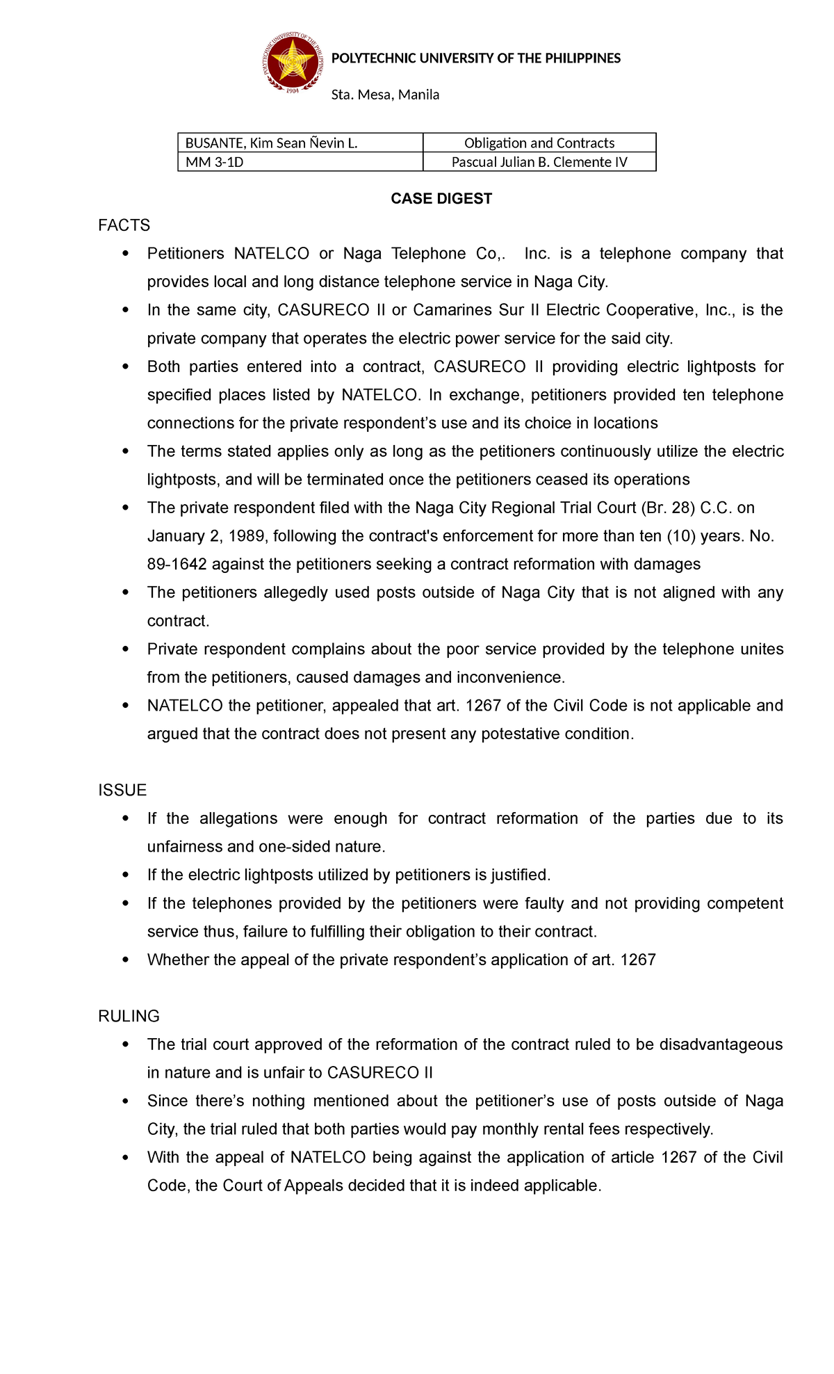 Case Digest NAGA Telephone - POLYTECHNIC UNIVERSITY OF THE PHILIPPINES ...