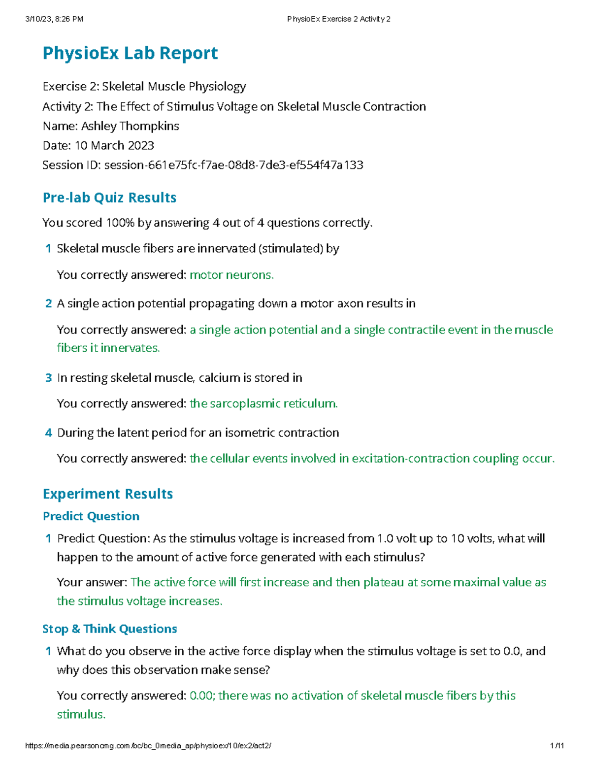 Physio Ex Exercise 2 Activity 2 - PhysioEx Lab Report Exercise 2: Skeletal Muscle Physiology ...
