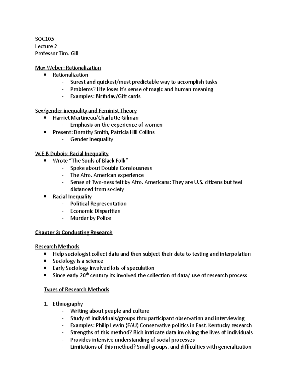 Intro to Sociology: Lecture 2 - SOC105 Lecture 2 Professor Tim. Gill ...