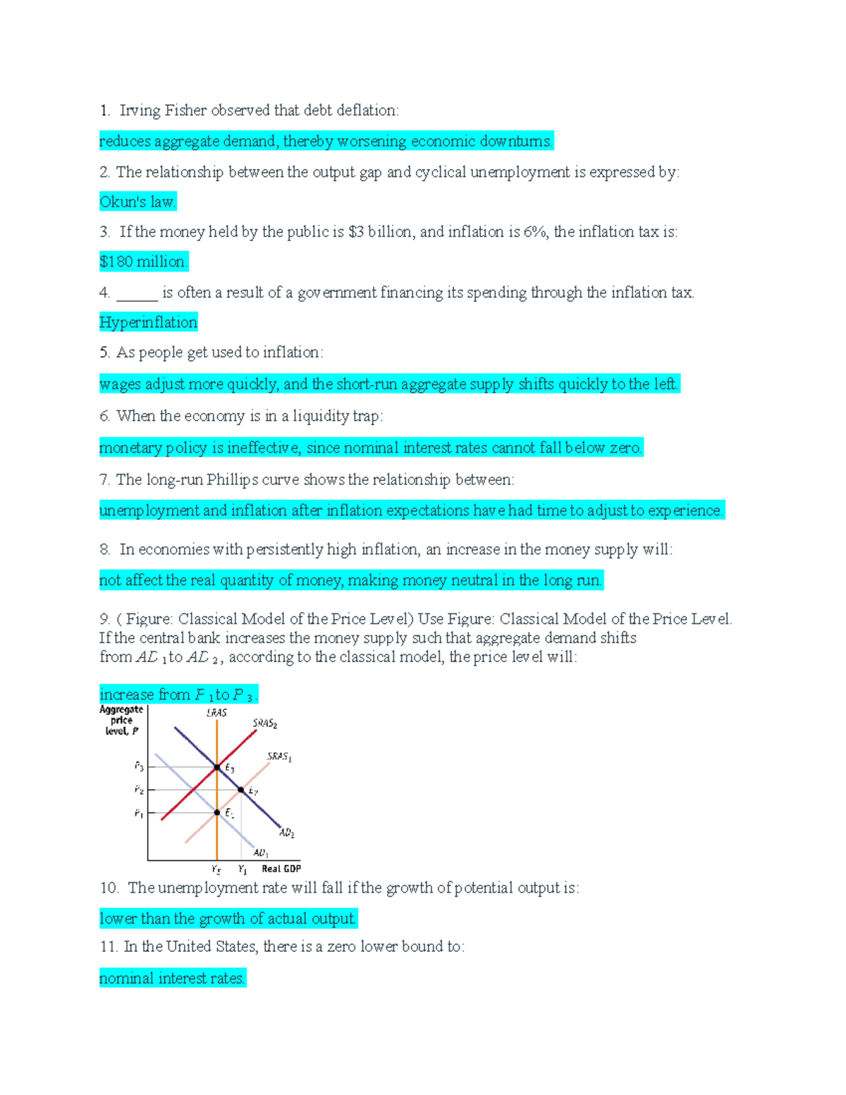 Econ202 Chapter 31 - Exam Prep - 1. Irving Fisher observed that debt ...