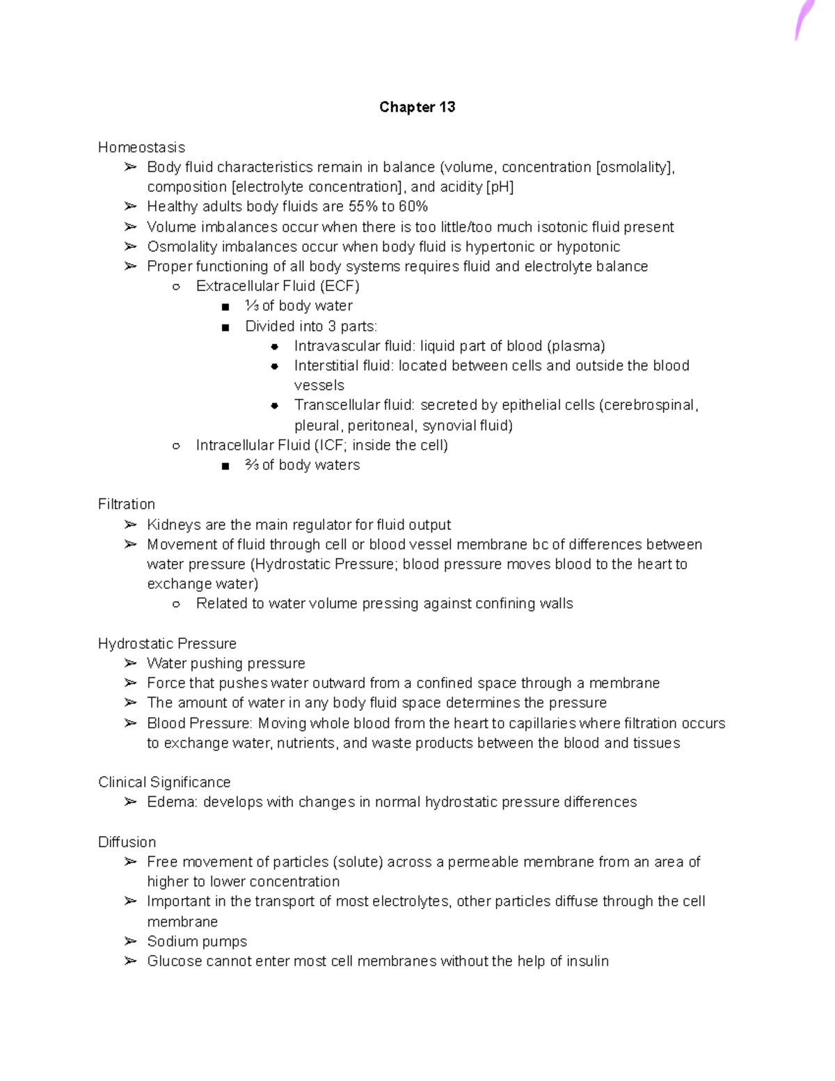 Med surg exam part 2- chp 13,14,15 - Chapter 13 Homeostasis Body fluid characteristics remain in ...