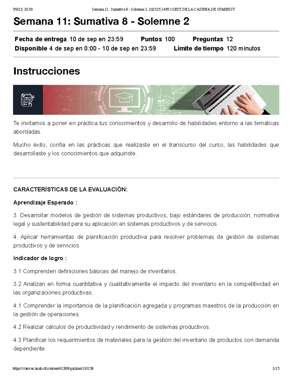 Semana 11 Sumativa 8 - Solemne 2 202315.1495 GEST DE LA Cadena DE Suminist er - Semana 11 ...