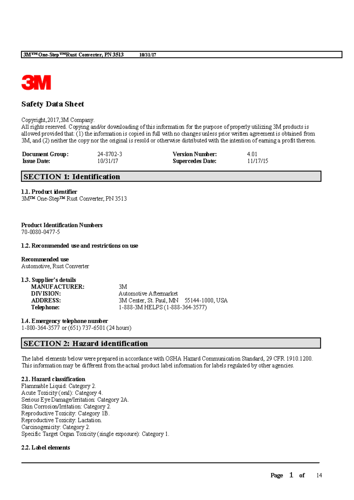 3M™ One-Step™ Rust Converter, PN 3513 - - Studocu