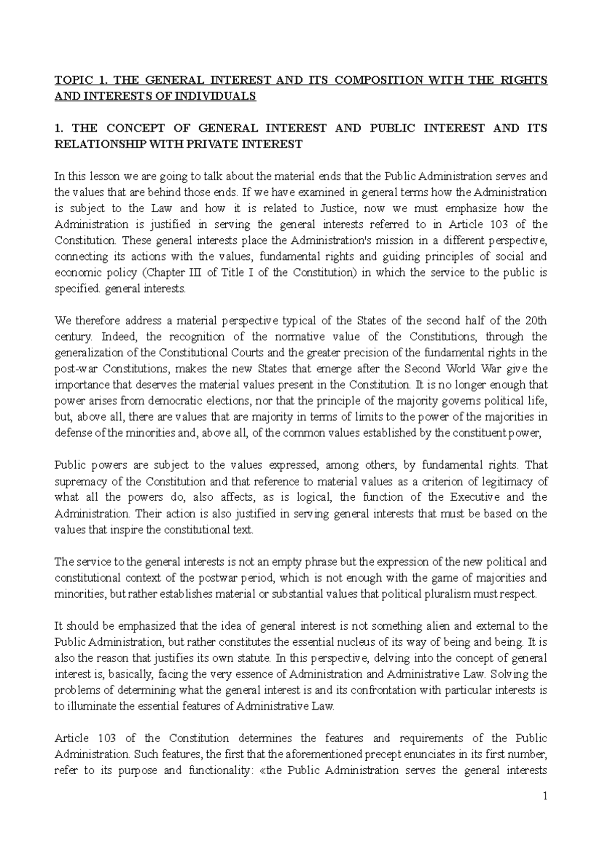 Lesson 4 History of Economic Thought - TOPIC 1. THE GENERAL INTEREST ...