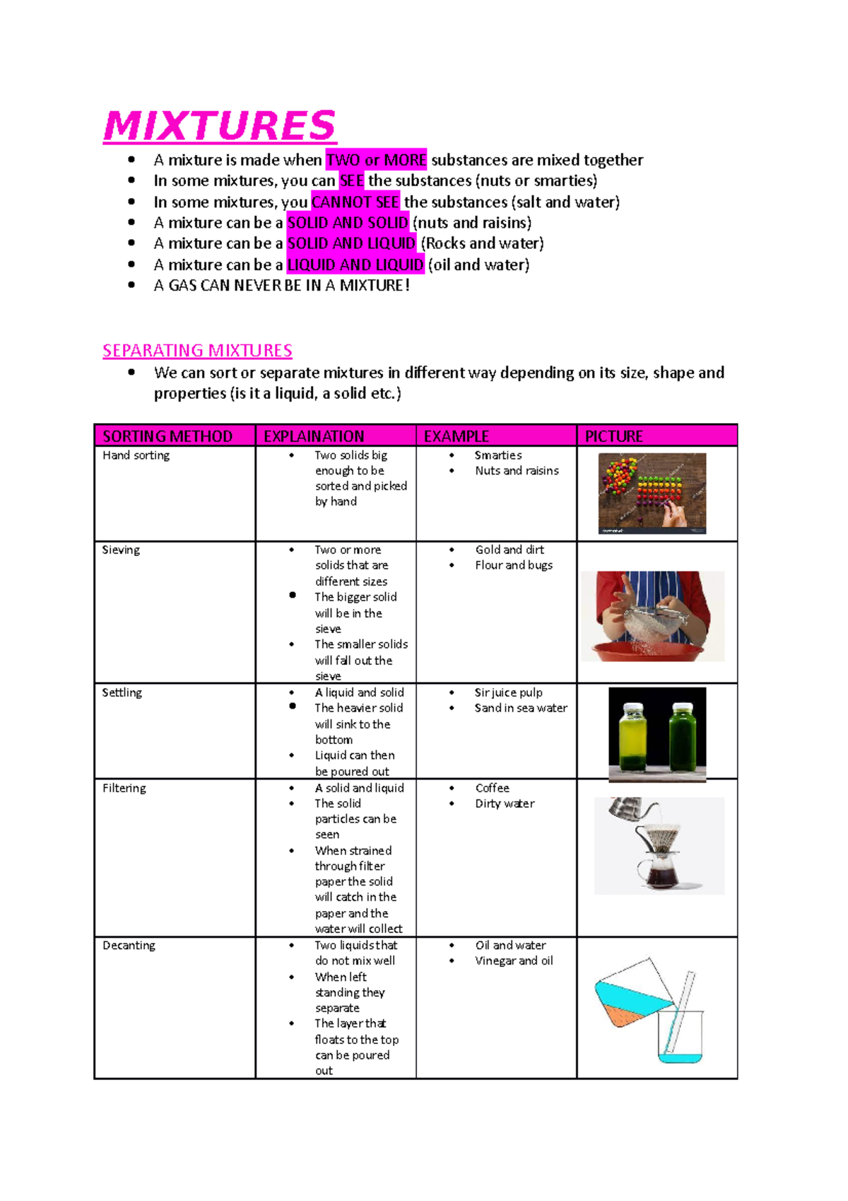Mixtures Natural sciences - MIXTURES A mixture is made when TWO or MORE ...