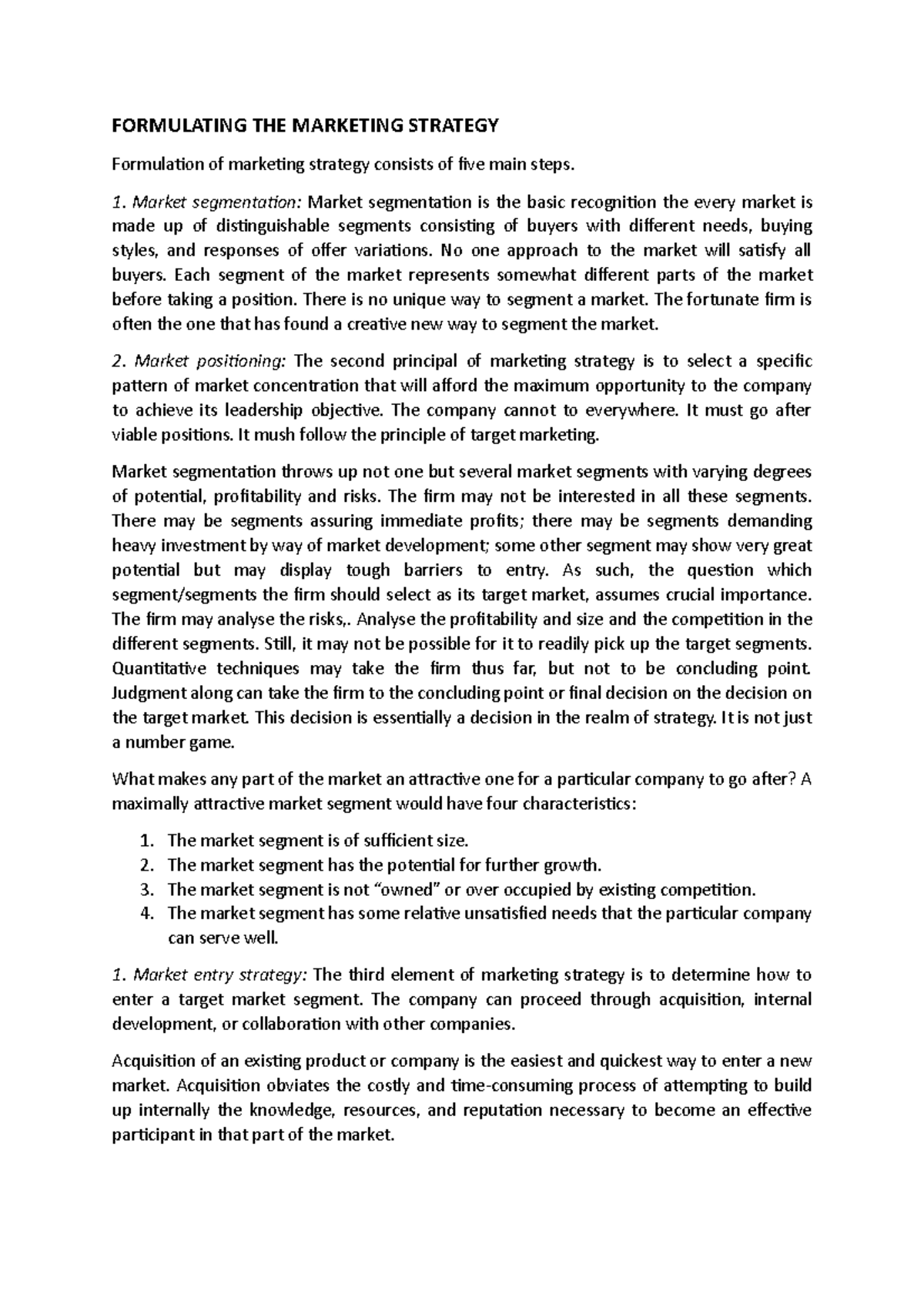 Formulating THE Marketing Strategy - FORMULATING THE MARKETING STRATEGY ...