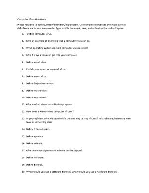 Computer Virus Questions done - Computer Virus Questions Please respond ...