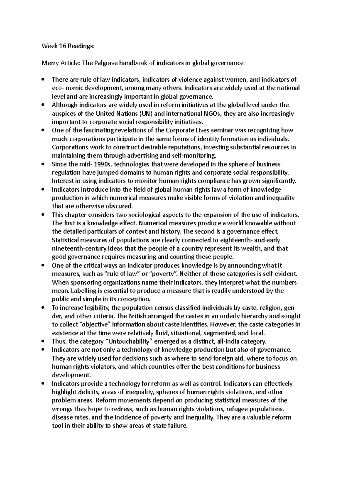 Week 16 Readings - Notes from the journals/sources we were supposed to ...