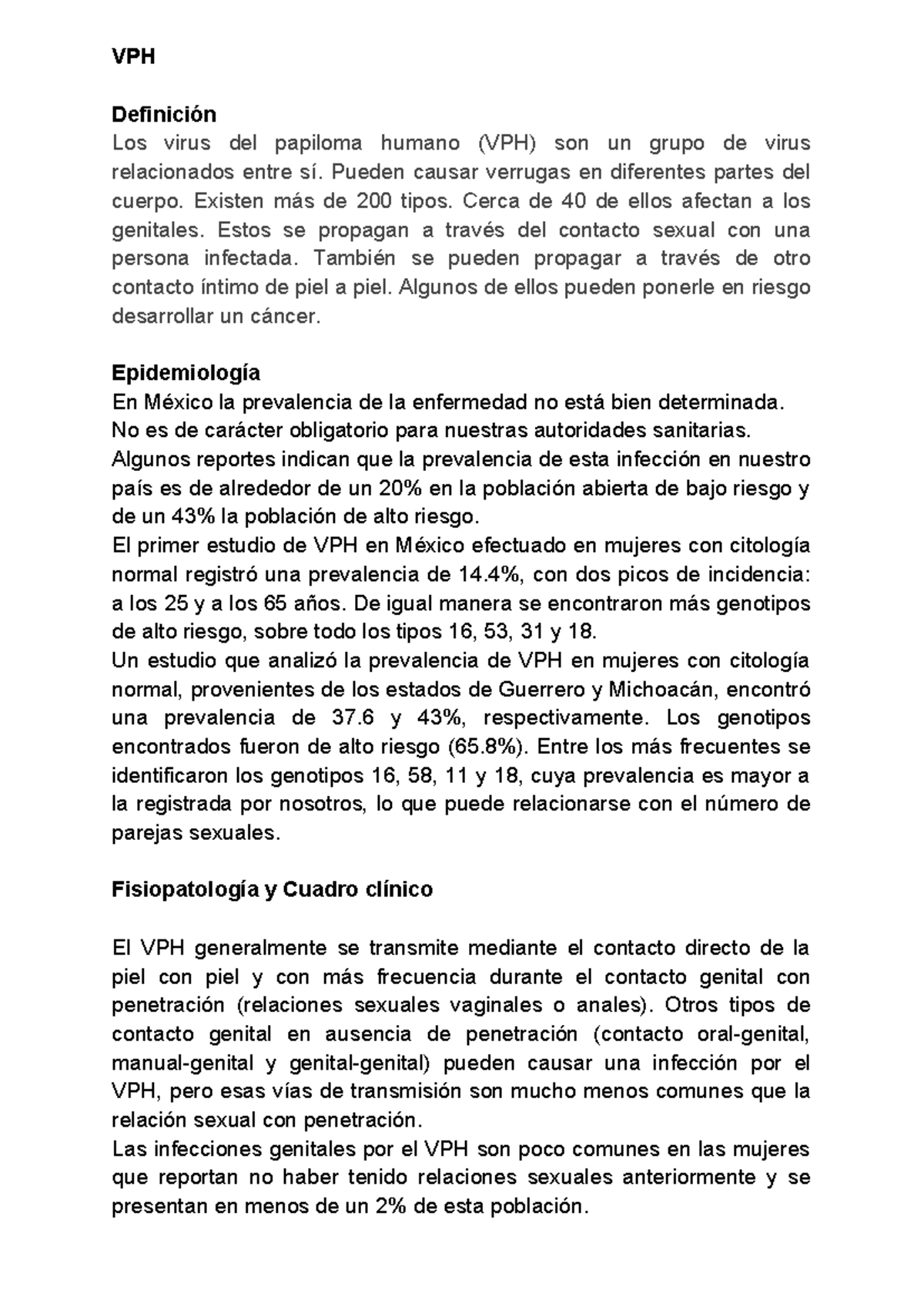 VPH - Summary Salud Reproductiva Y Educacion Sexual - VPH Definición ...