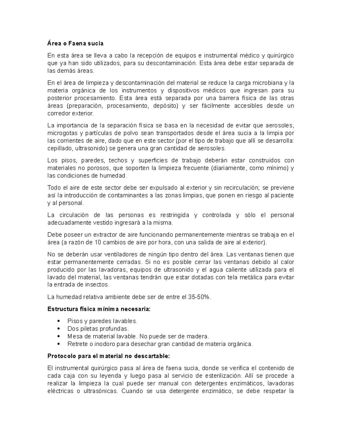 Faenas - Faena limpia y faena sucia - Área o Faena sucia En esta área ...