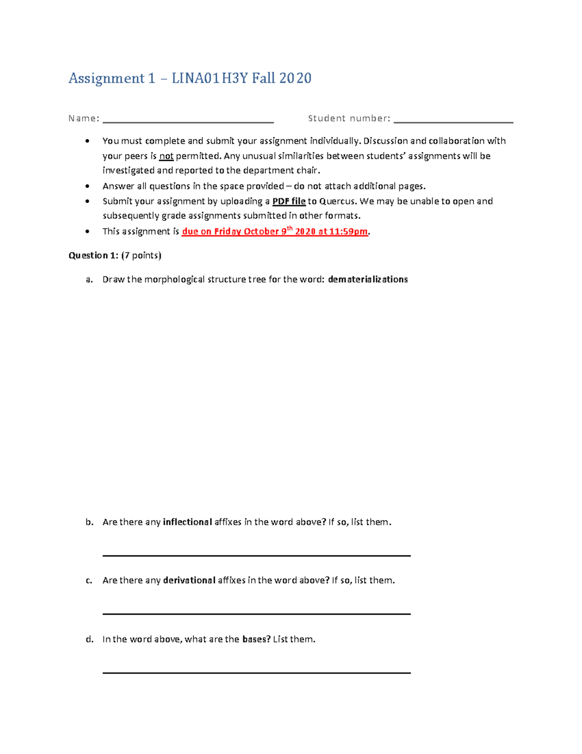 LINA01-Fall2020-Assignment 1 - Assignment 1 – LINA01H3Y Fall 2020 Name ...