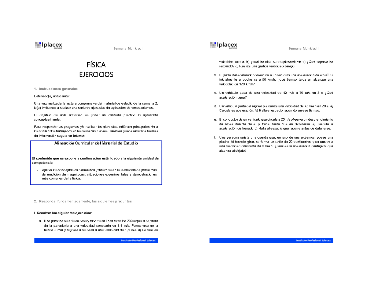 2 Ejercicios S1 Ej 1 Pdf Semana 1 Unidad I Física Ejercicios