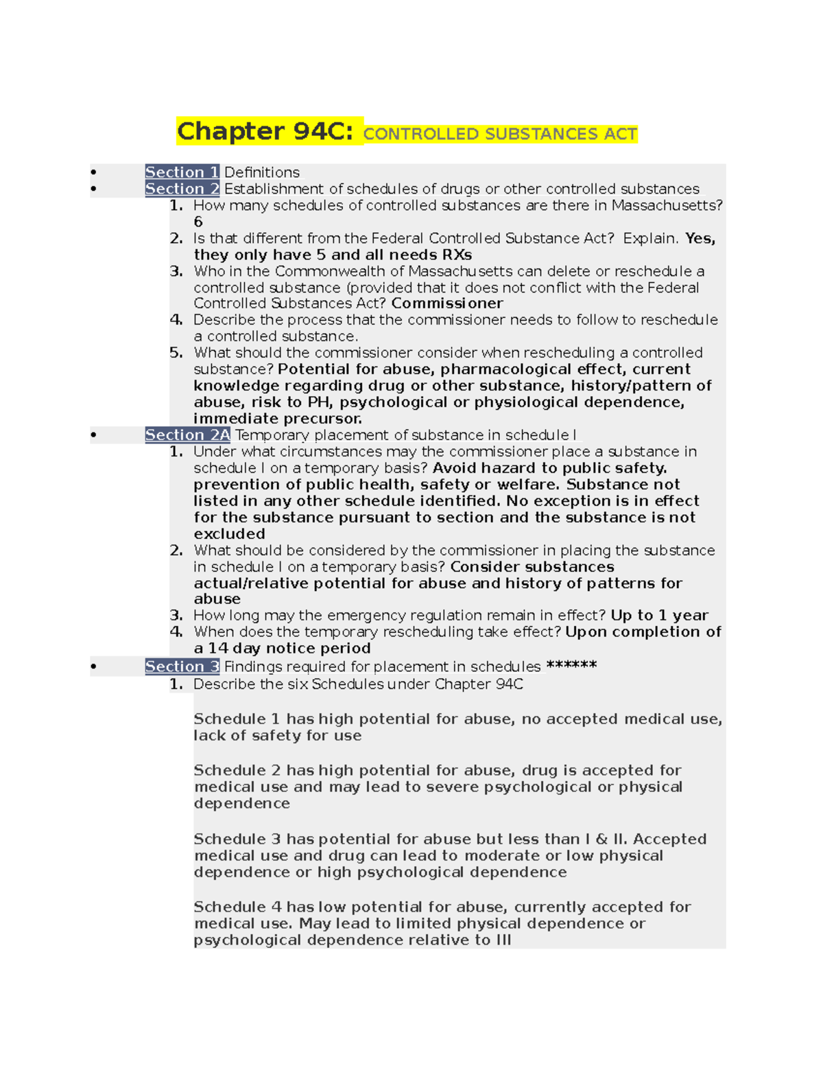 Chapter 94C Outline with Questions - Chapter 94C: CONTROLLED SUBSTANCES ...