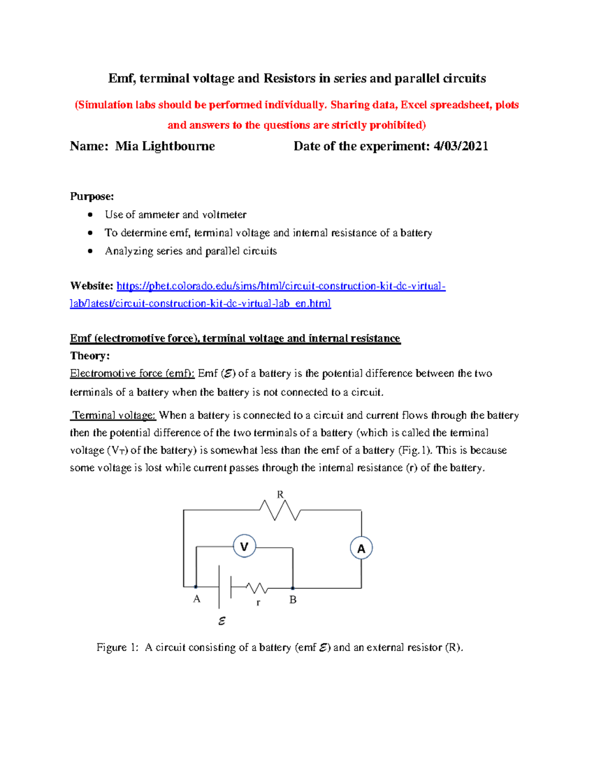 Lab5 Circuit phys165 Simulation spring 2022 - Emf, terminal voltage and ...