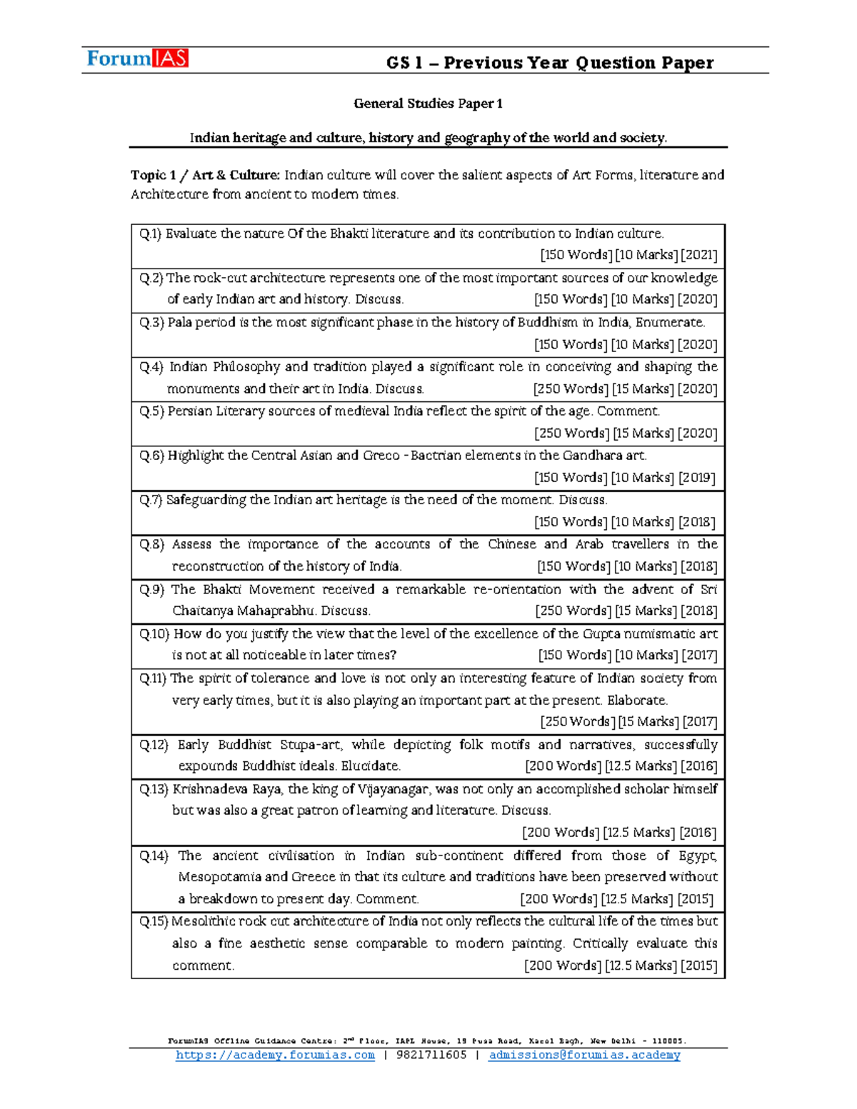 GS1-PYQs 220810 214646 - ForumIAS Offline Guidance Centre: 2nd Floor, IAPL House, 19 Pusa Road ...
