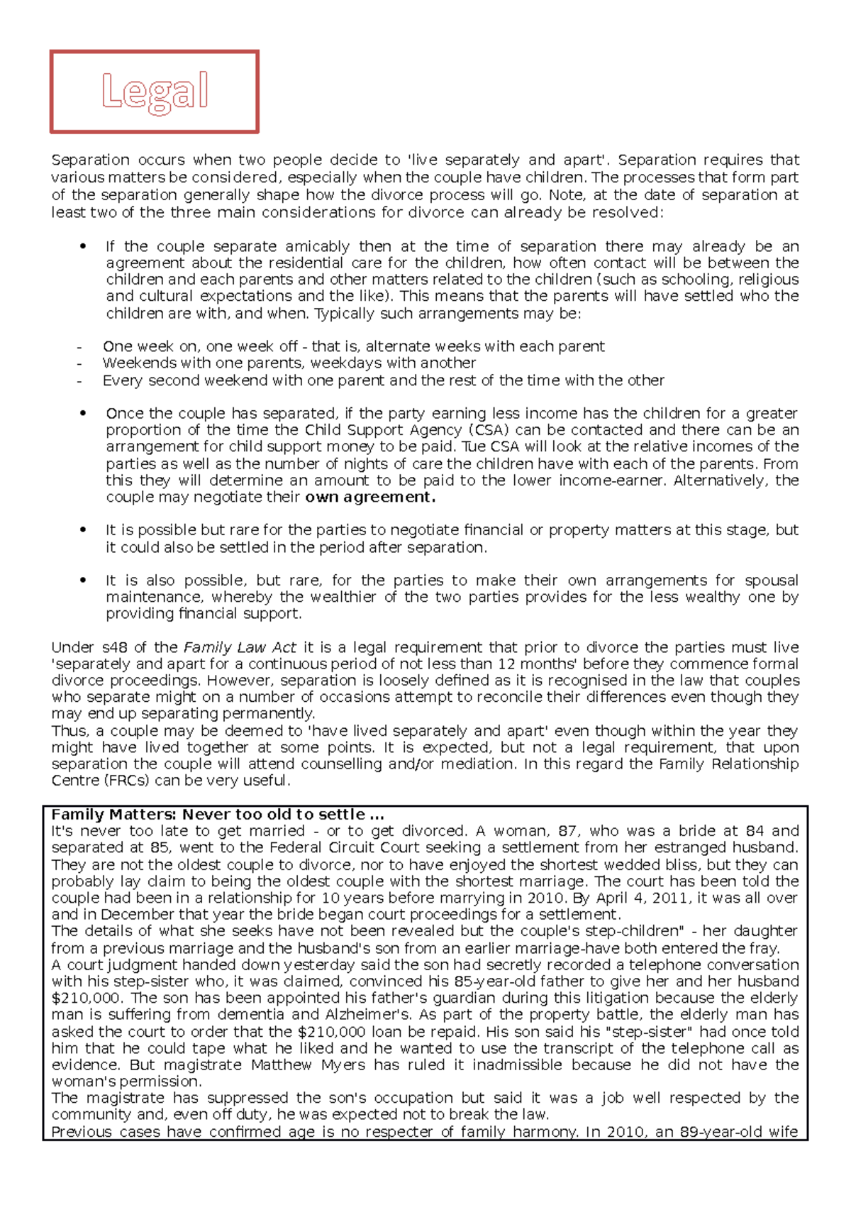 Legal Consequences of Separation - Separation occurs when two people ...