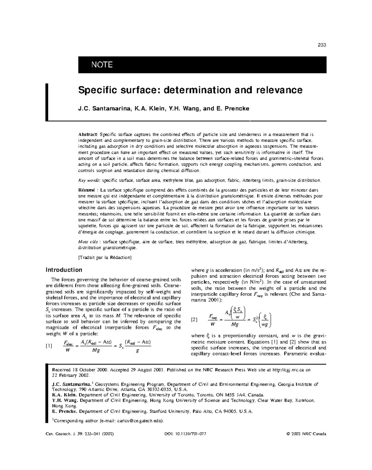 Paper - Specific Surface - NOTE Specific surface: determination and ...