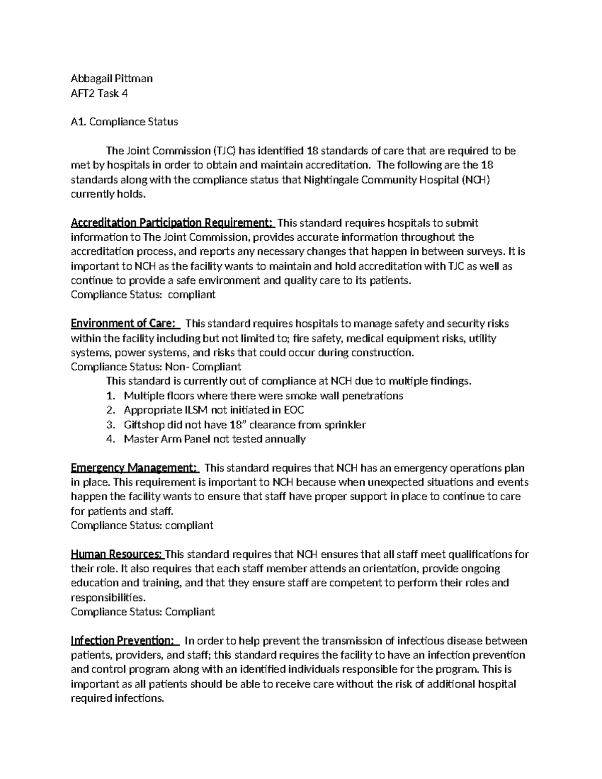 Task 4 - task 4 - Abbagail Pittman AFT2 Task 4 A1. Compliance Status ...