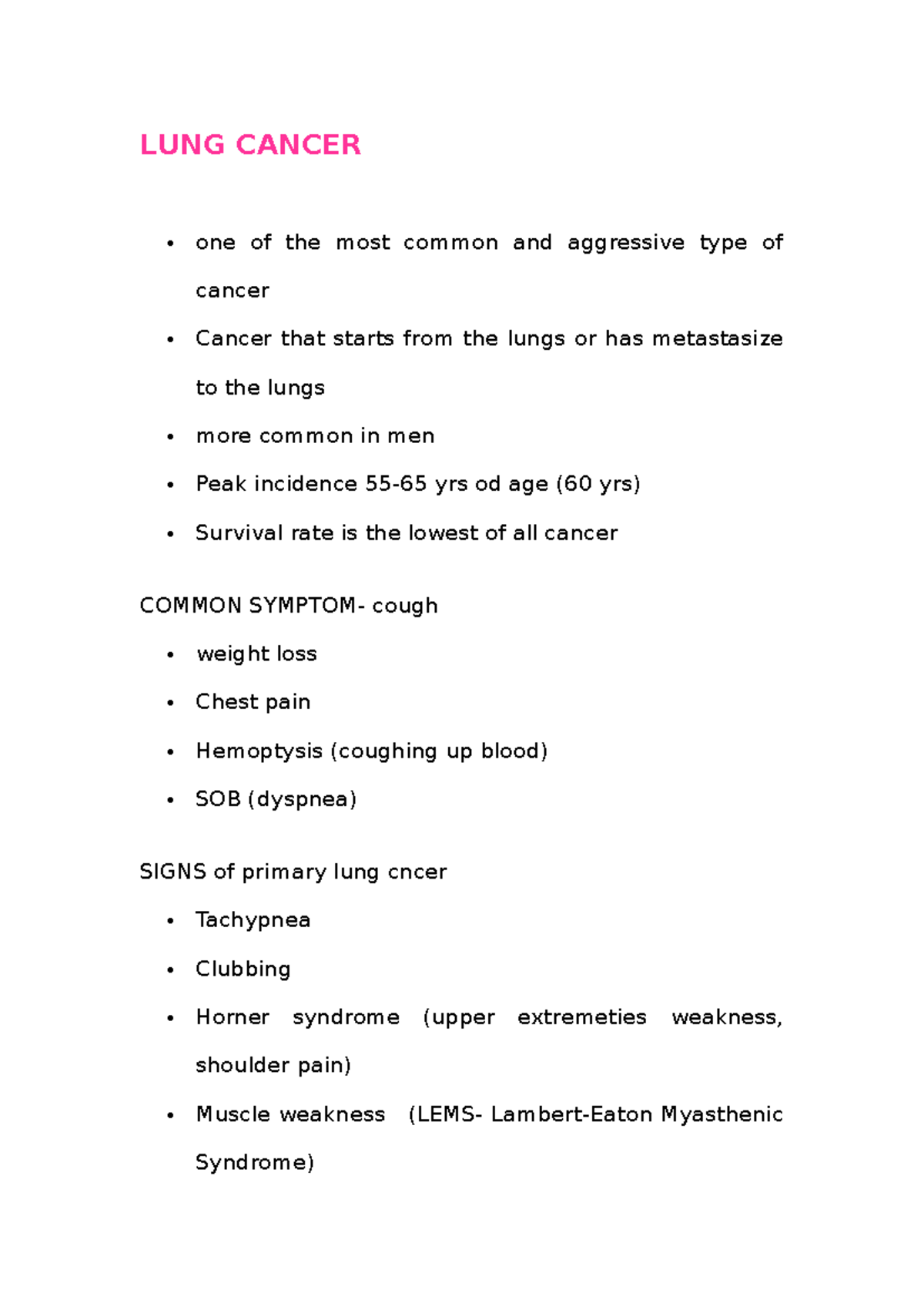 LUNG CANCER reviewer - LUNG CANCER one of the most common and ...
