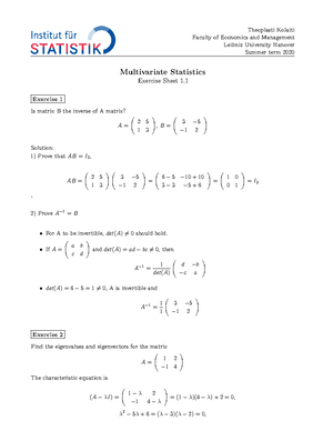 Multivariate Statistics - Exercise Sheet 1.2 - Theoplasti Kolaiti ...