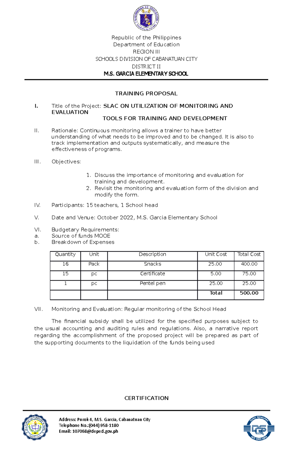 Project Proposal SLAC ON Utilization OF Monitoring AND Evaluation - Republic of the Philippines ...