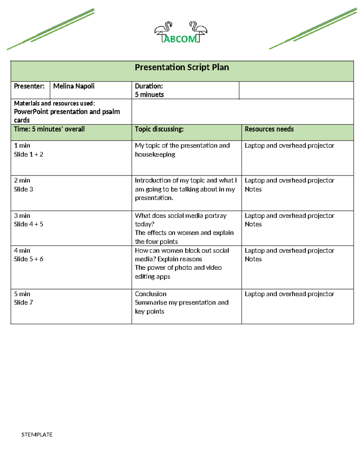 5 Template-Presentation-Script-Plan - Presentation Script Plan ...