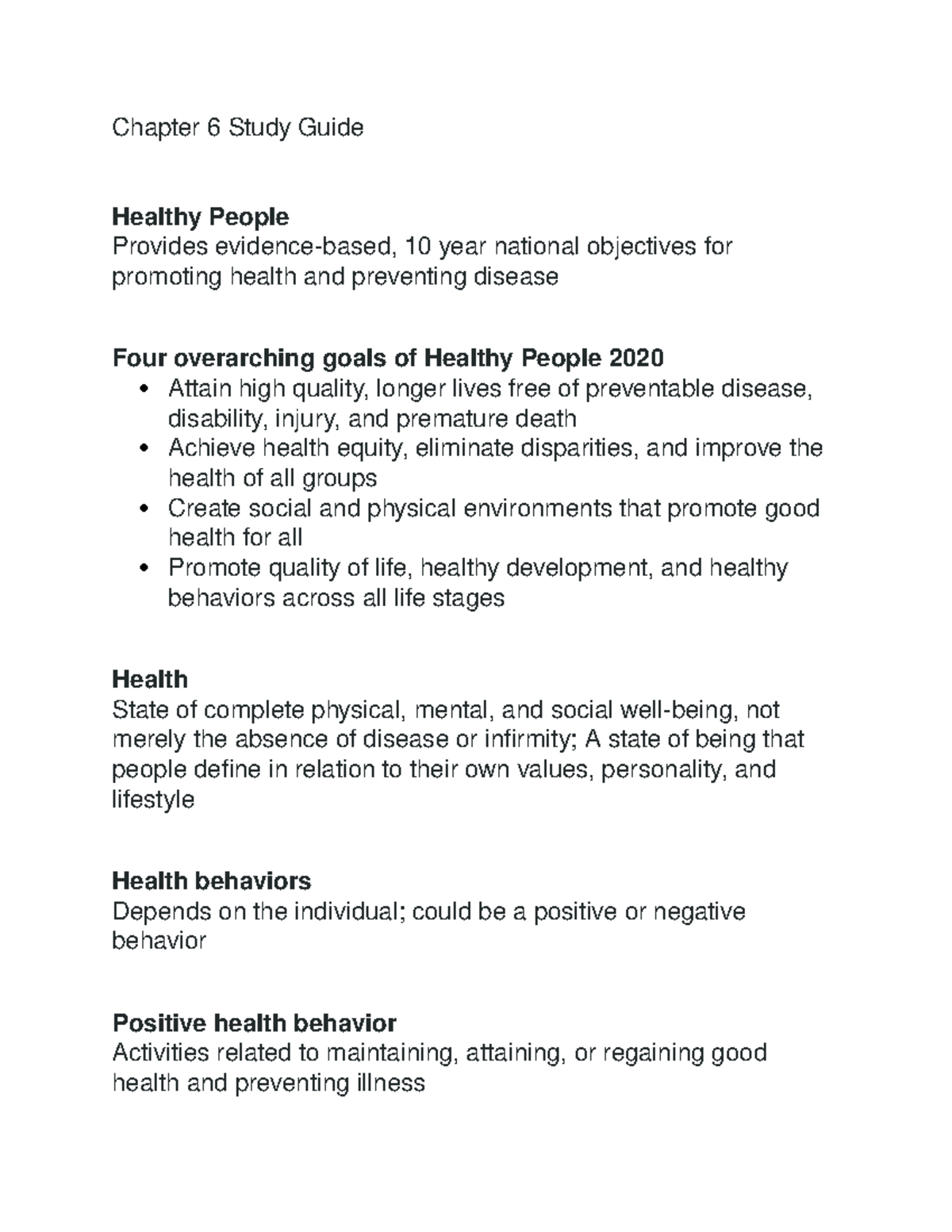 Chapter 6 Study Guide - Chapter 6 Study Guide Healthy People Provides ...