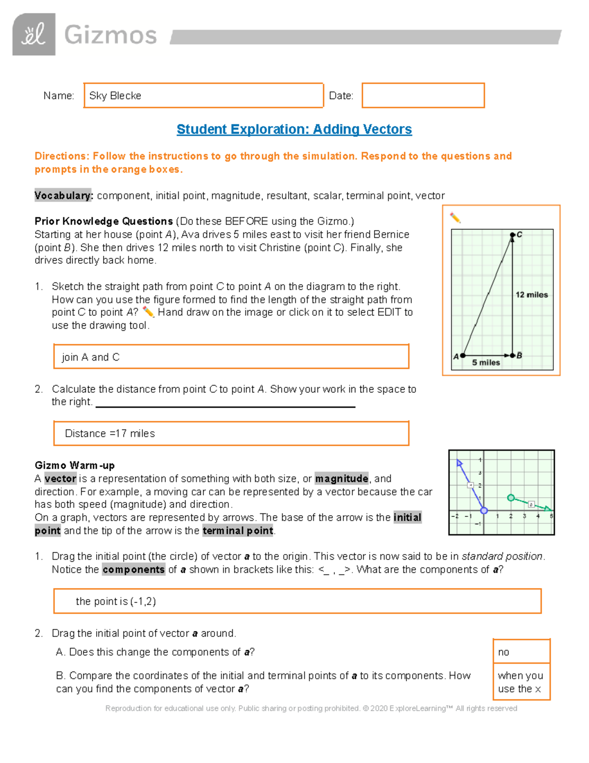 Skylar Blecke - Adding Vectors Gizmo - 15131038 - Name: Sky Blecke Date: Student Exploration ...