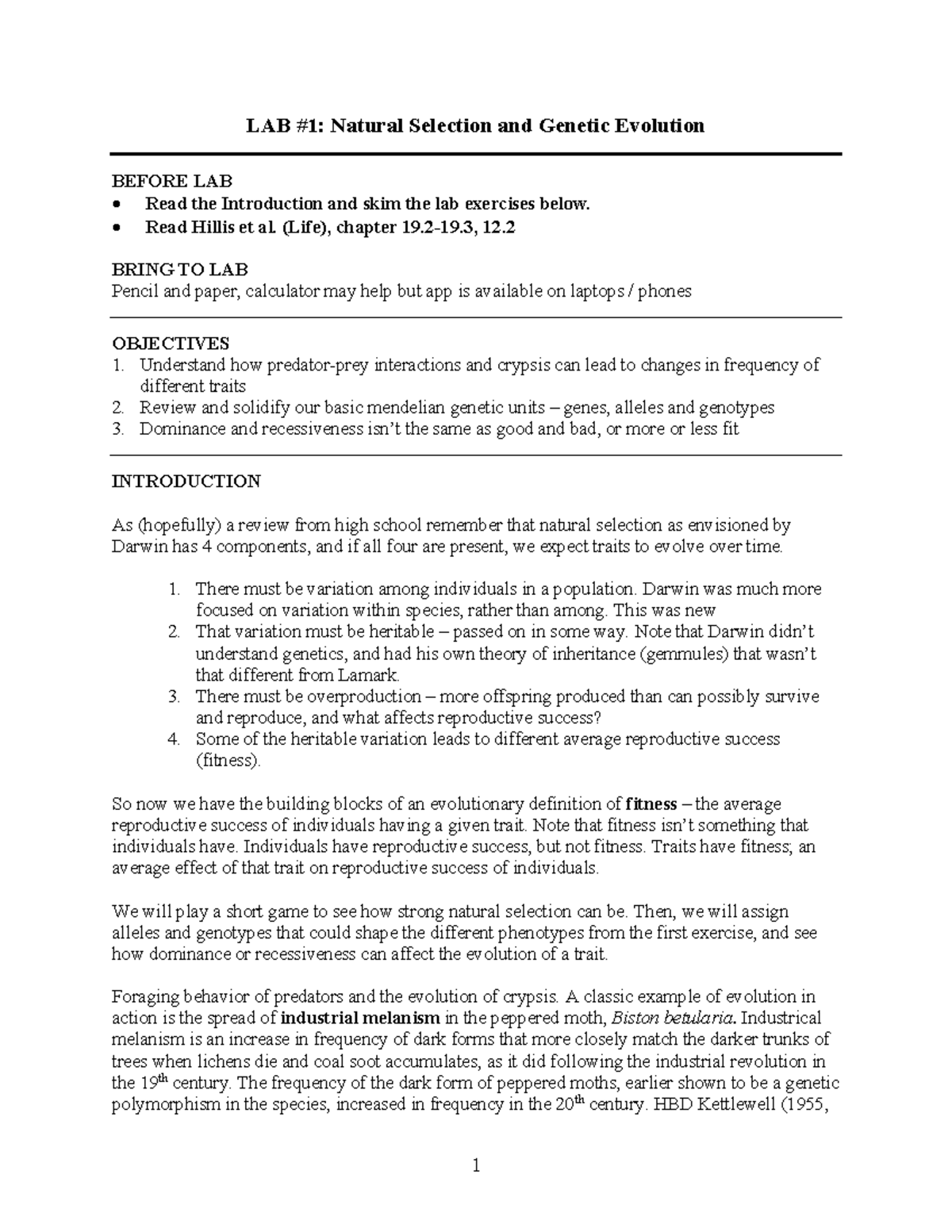 LAB1F'22 - LAB - LAB #1: Natural Selection and Genetic Evolution BEFORE ...