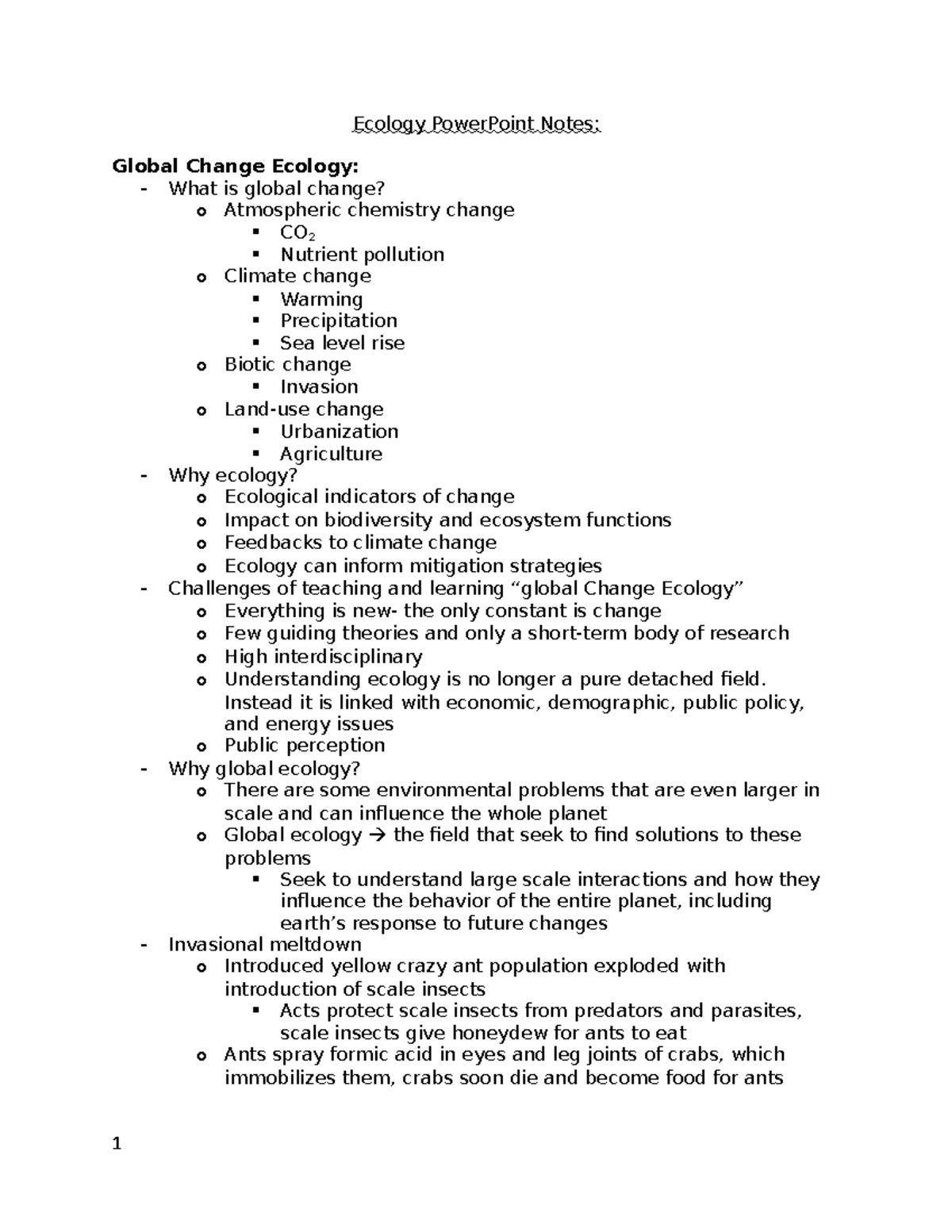 Ecology Power Point Notes - Ecology PowerPoint Notes: Global Change ...