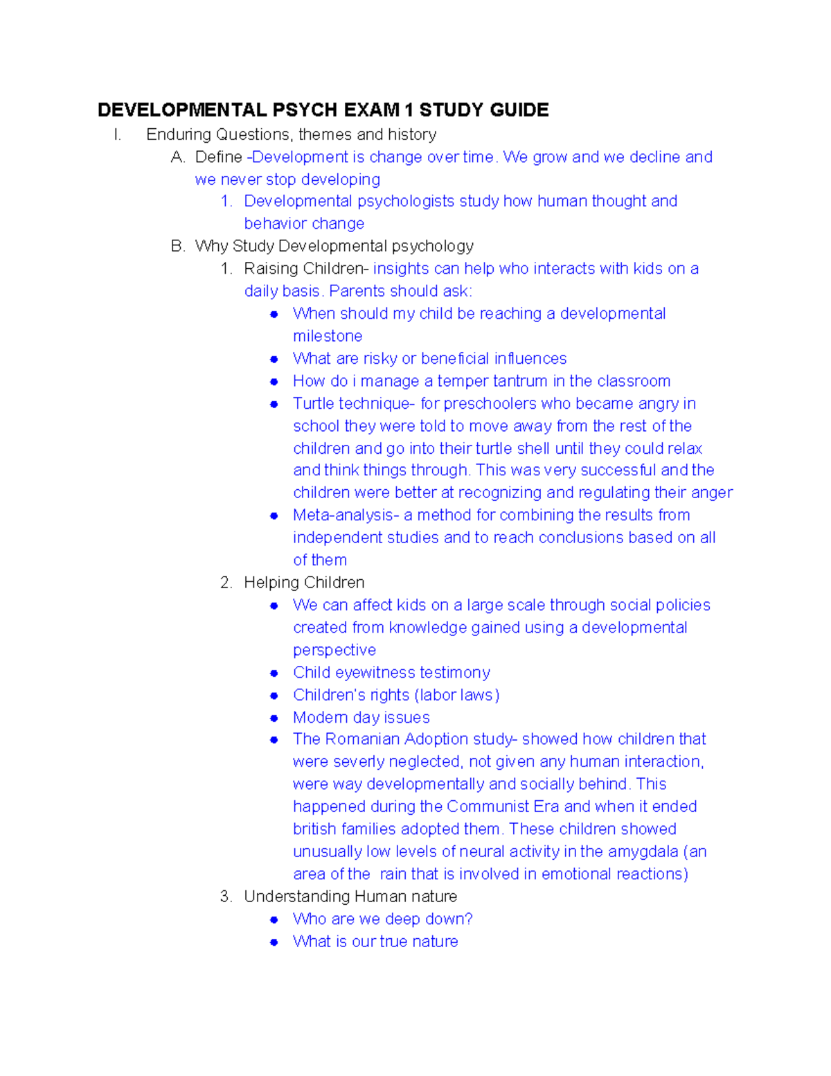 Developmental Psych EXAM 1 Study Guide - DEVELOPMENTAL PSYCH EXAM 1 ...