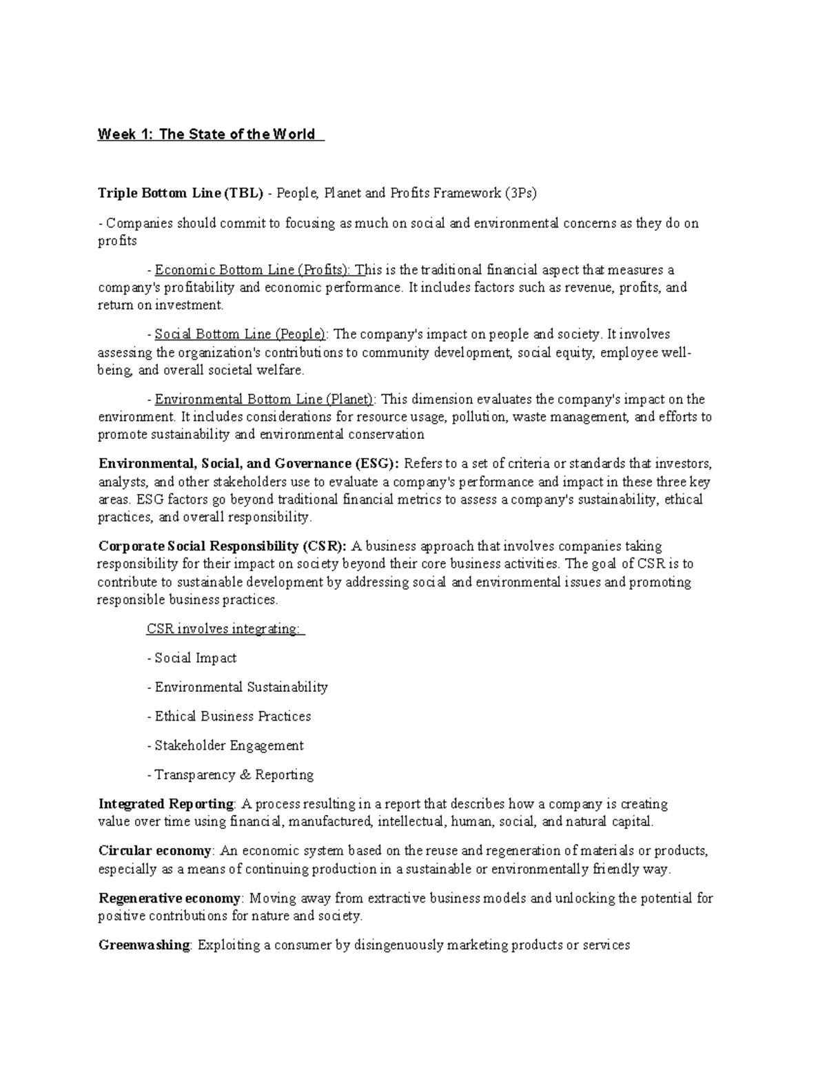 Sustainability- Entire course - Week 1: The State of the World Triple ...