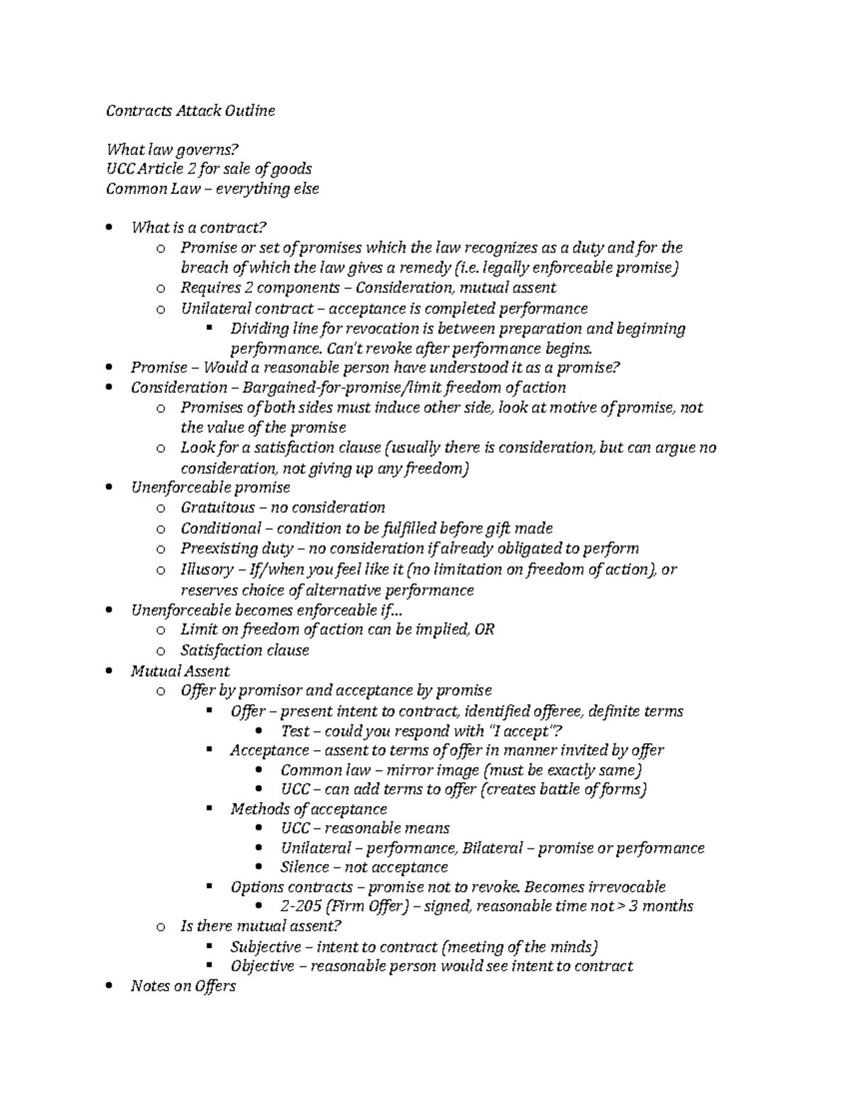 275898466 Contracts Attack Outline - Contracts Attack Outline What law ...