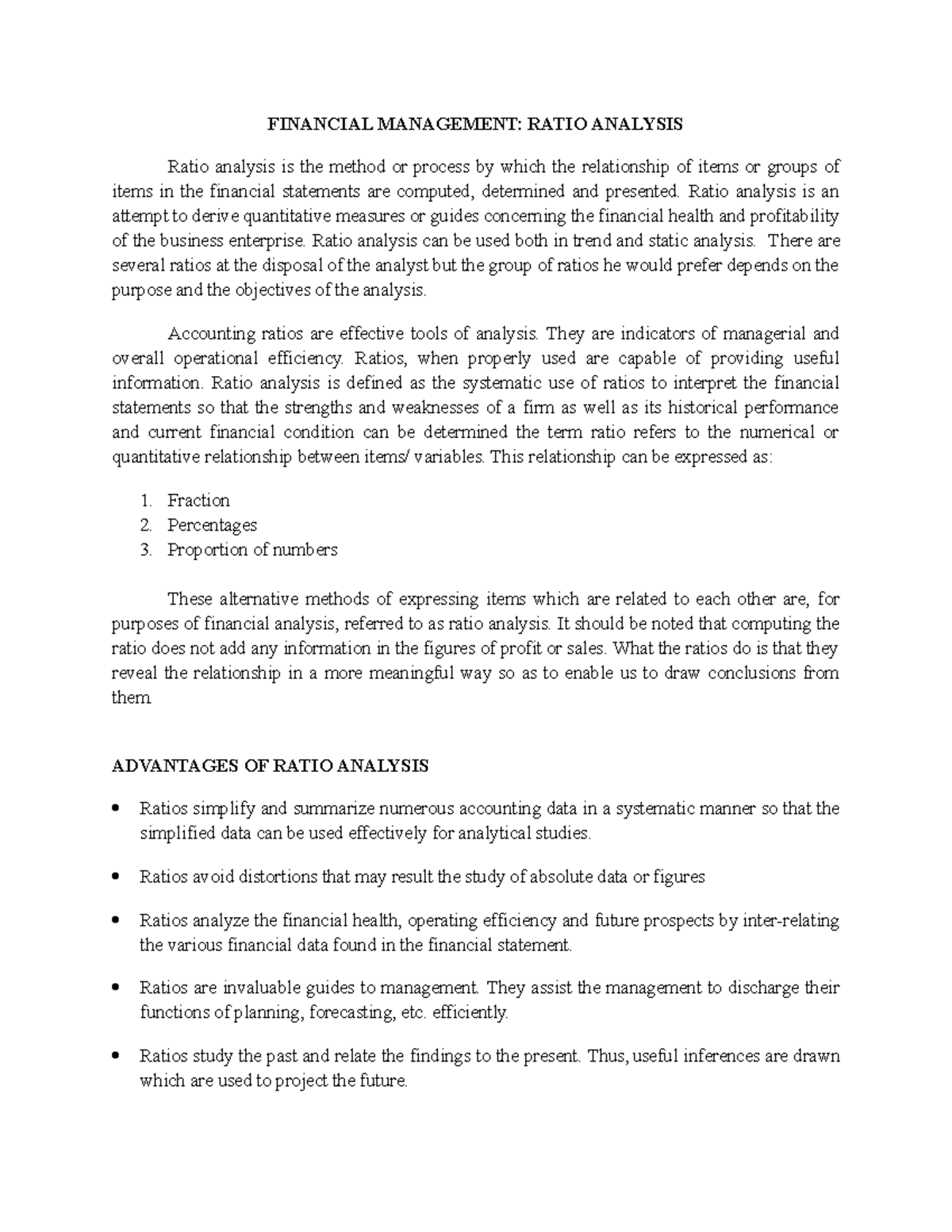 FINMAN: Ratio Analysis - FINANCIAL MANAGEMENT: RATIO ANALYSIS Ratio analysis is the method or ...