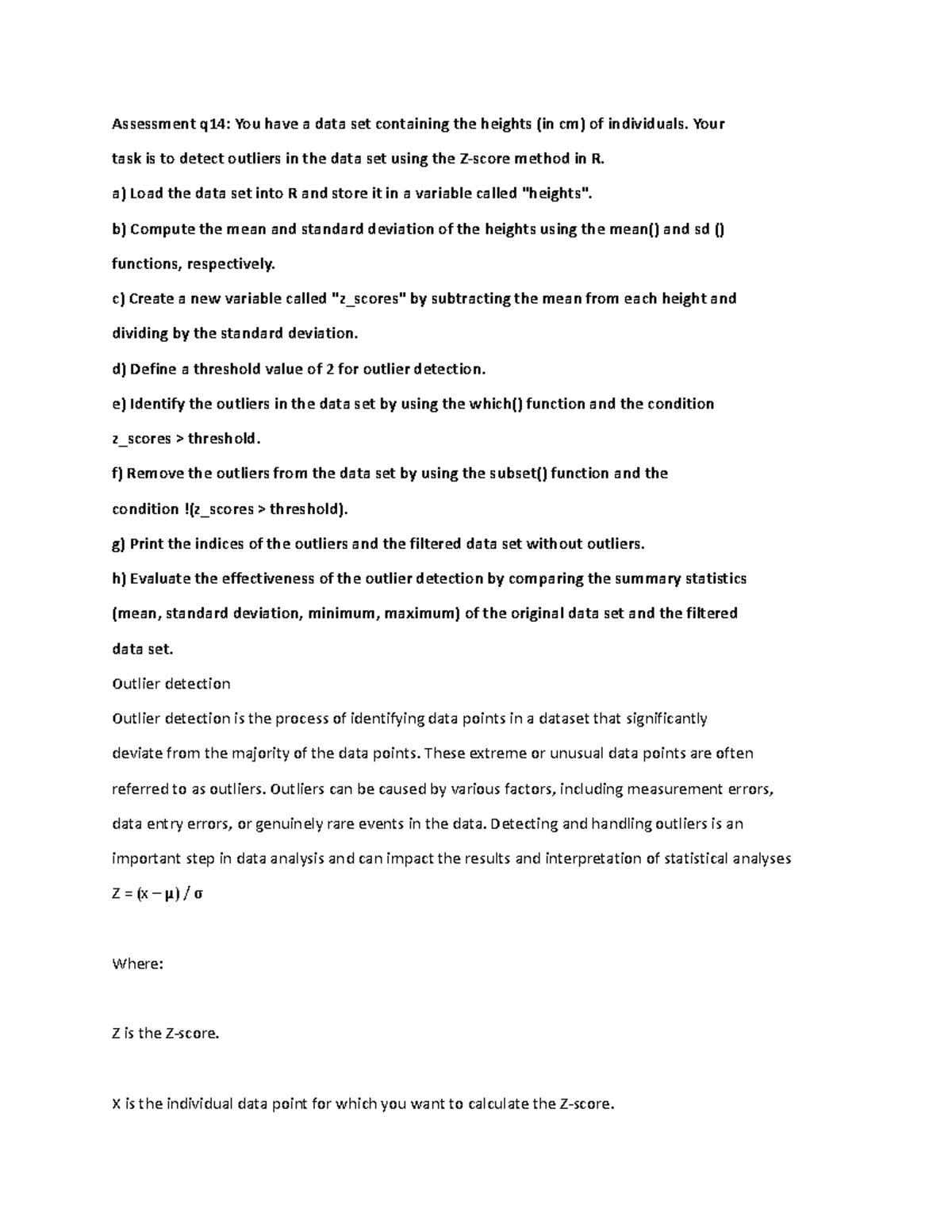 Data science -15m - Assessment q14: You have a data set containing the heights (in cm) of - Studocu