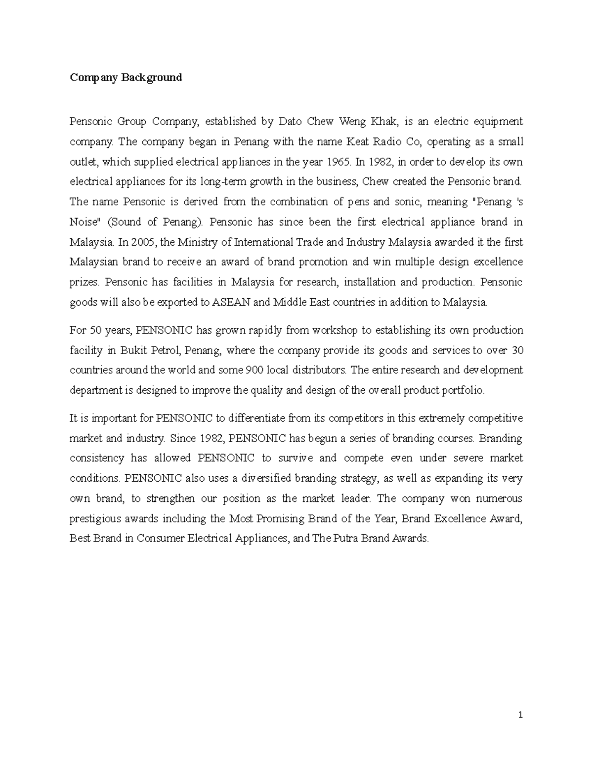 Pensonic Report - ADM510 - Company Background Pensonic Group Company ...