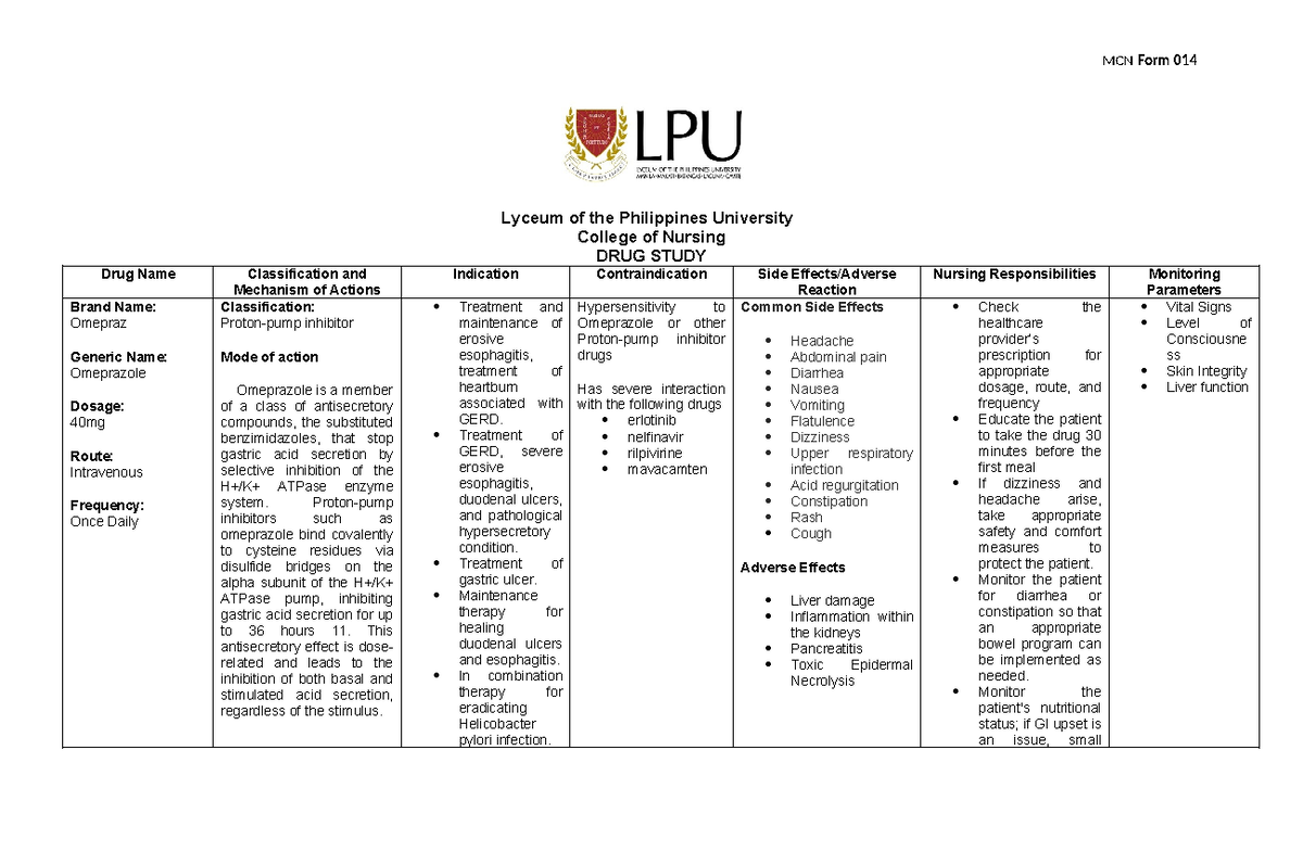 Drug Study Batmc Geria - MCN Form 014 Lyceum of the Philippines ...