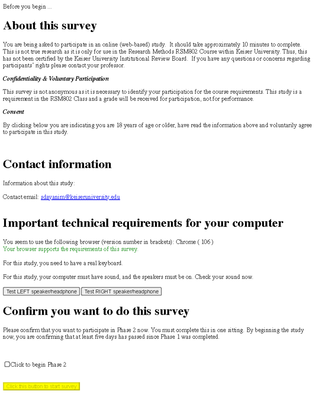 Psy Toolkit surveys intro screen - Before you begin ... About this ...