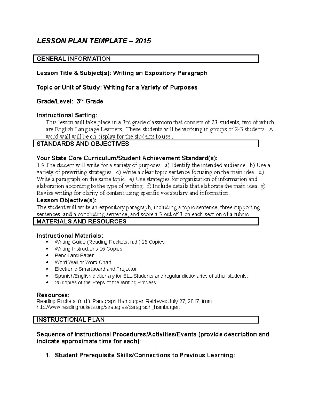 C365 Task 2 - LESSON PLAN TEMPLATE – 2015 GENERAL INFORMATION Lesson ...