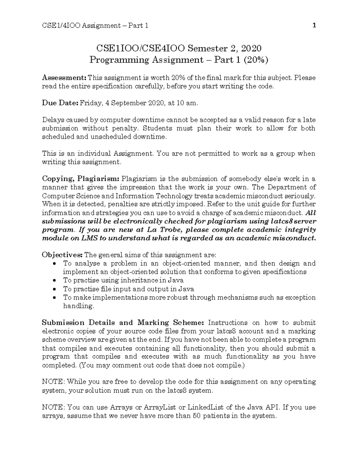 CSE1-4IOO-Assignment-Part-1-Semester 2-2020 - Warning: TT: undefined function: 32 CSE1IOO ...
