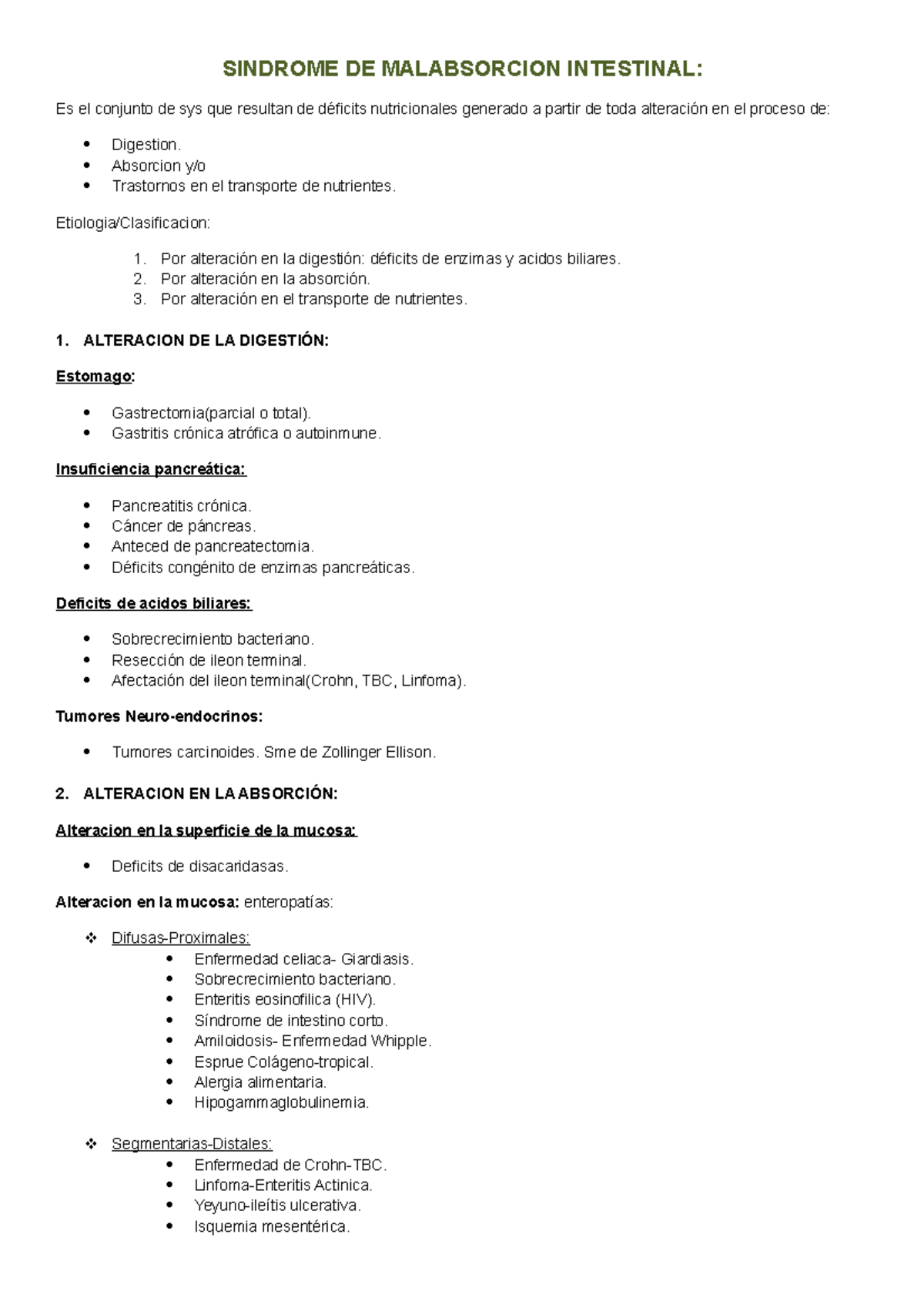 Sindrome DE Malabsorcion Intestinal - SINDROME DE MALABSORCION ...