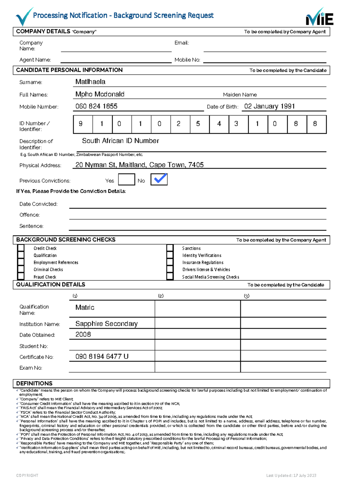 MIE Processing Notification Incl Crim Address Quals 202307 - COPYRIGHT ...