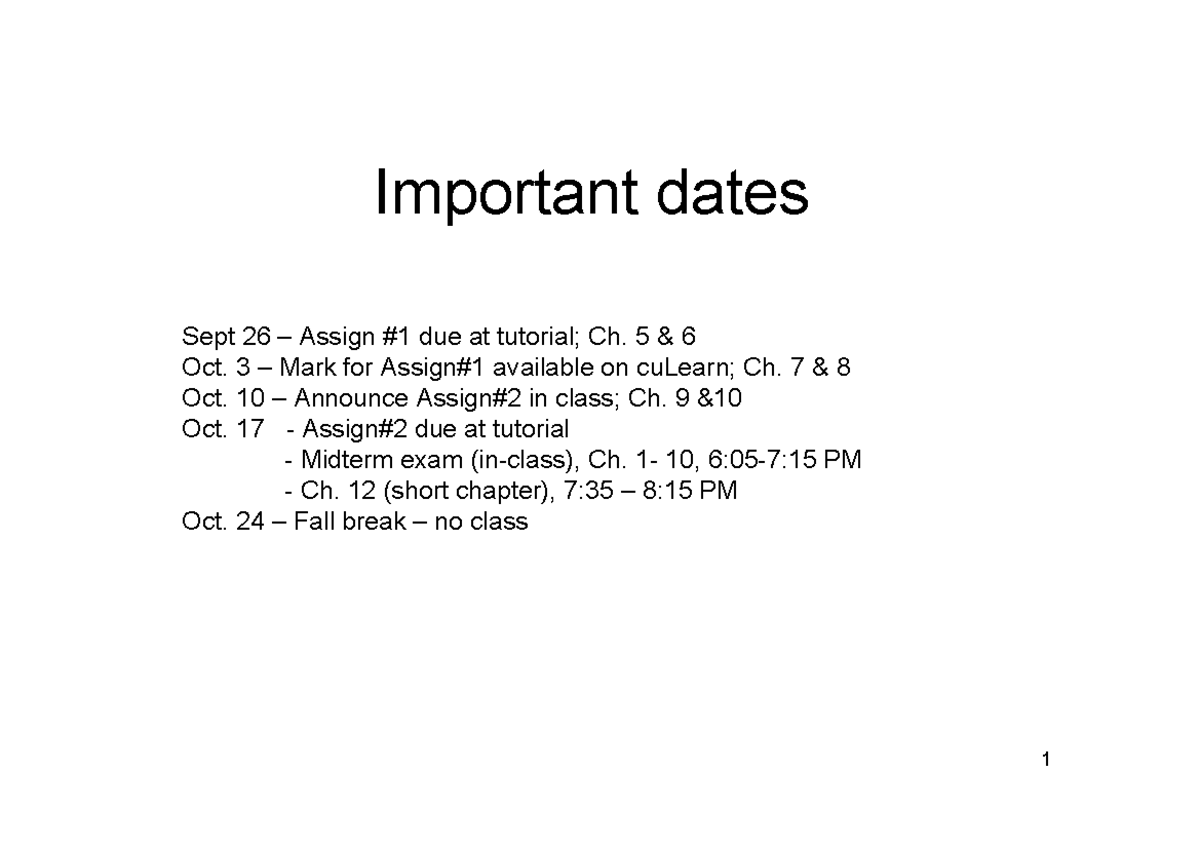 Chapter 5 - ppt - Sept 26 – Assign #1 due at tutorial; Ch. 5 & 6 Oct. 3 ...