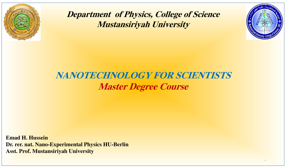 CH-1 Introduction to Nanoscale - Department of Physics, College of ...