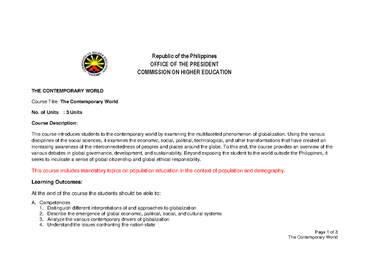 The Contemporary World 1 - Page 1 of 3 The Contemporary World Republic ...
