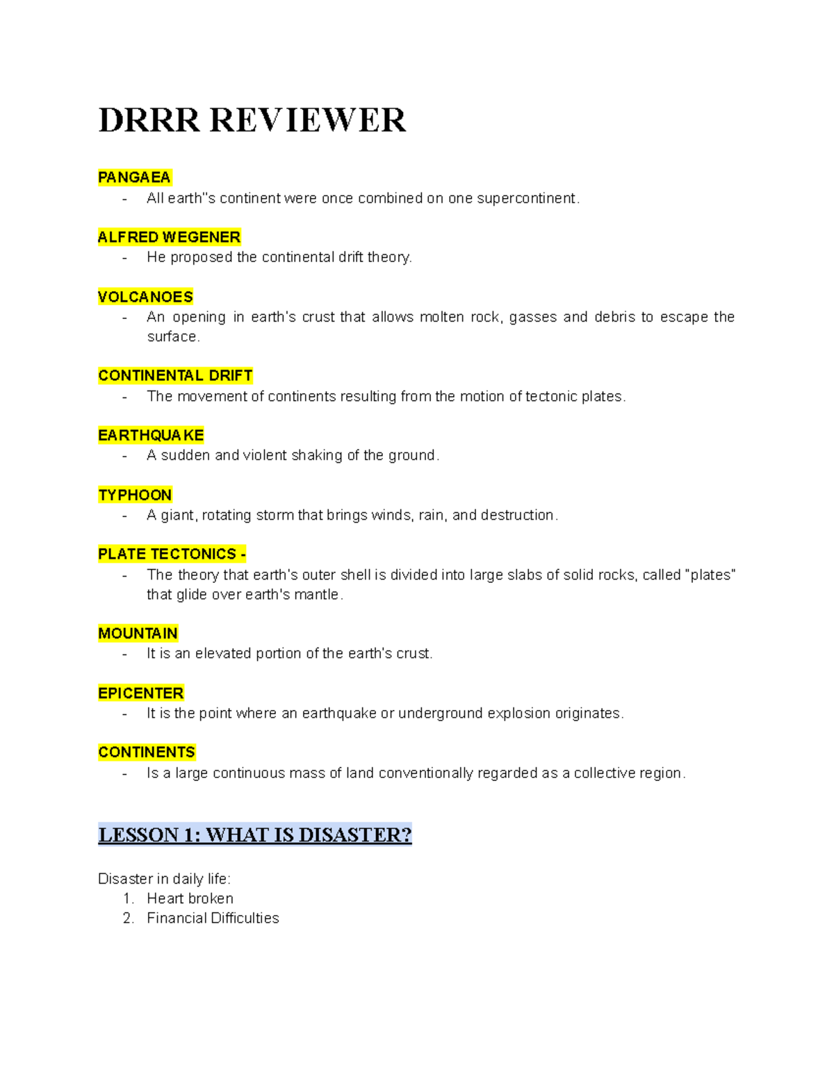 DRRR- Reviewer - DRRR REVIEWER PANGAEA All earth’’s continent were once ...