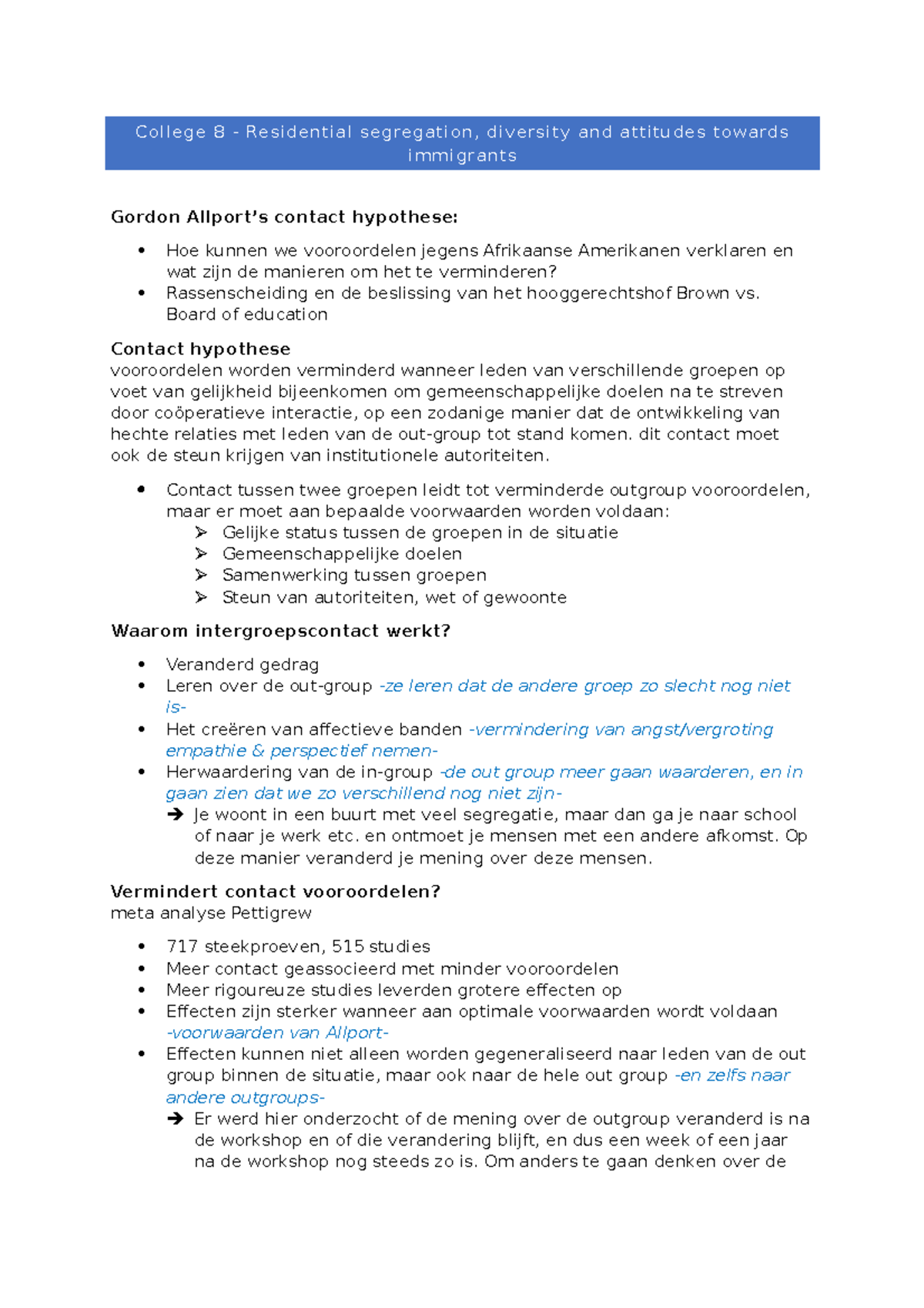 College 8 - Migratie en Diversiteit: governance in de multicuturele samenleving - EUR - Studeersnel