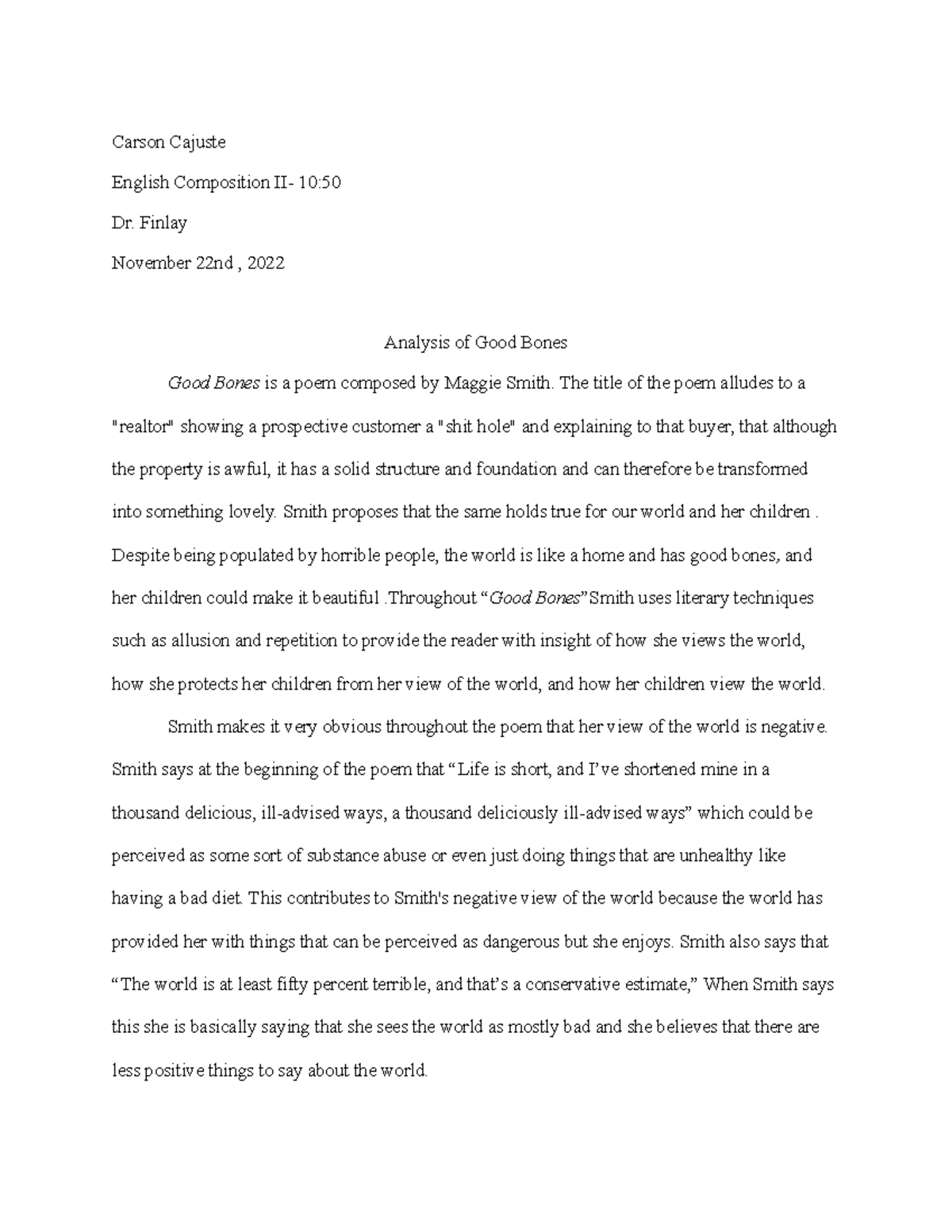 Original COMP 2 Essay - Carson Cajuste English Composition II- 10: Dr ...