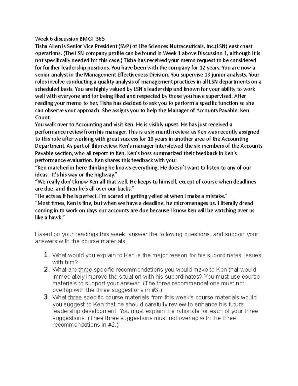 Week 6 discussion BMGT 365 - Week 6 discussion BMGT 365 Tisha Allen is ...